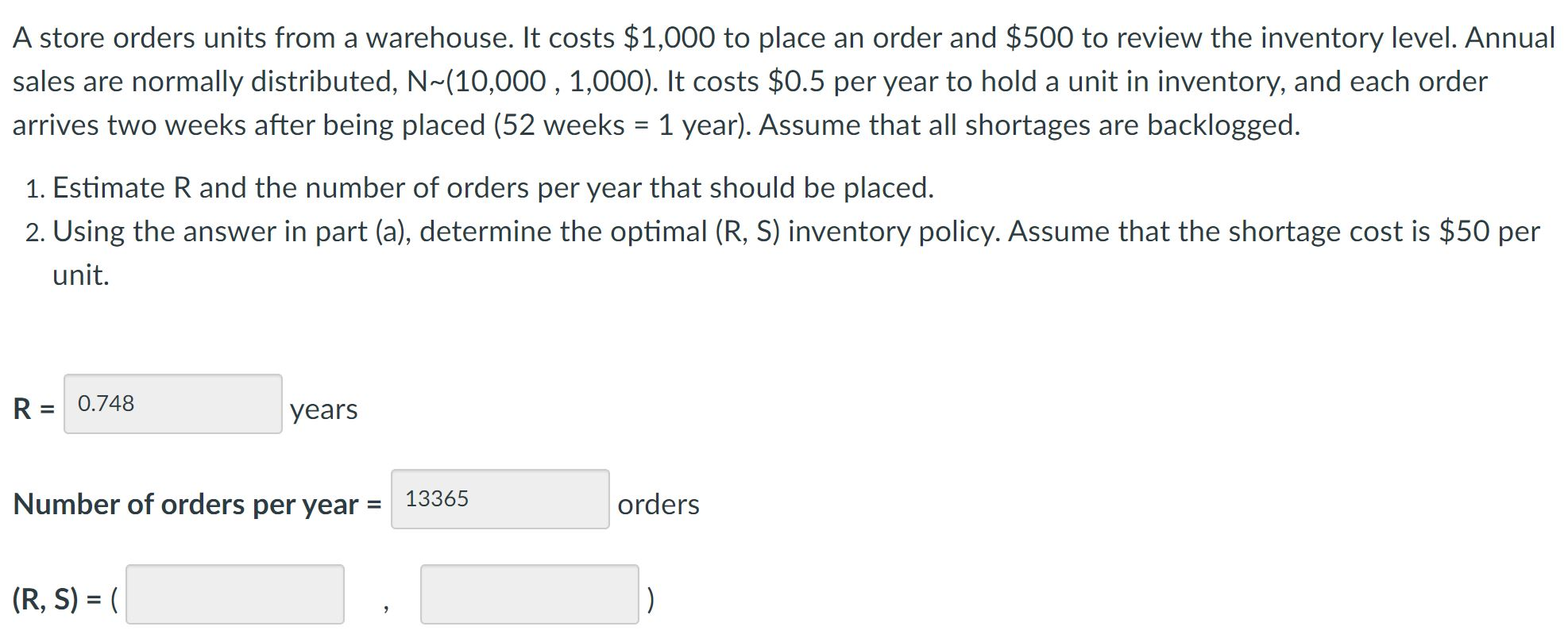 Solved A store orders units from a warehouse. It costs | Chegg.com