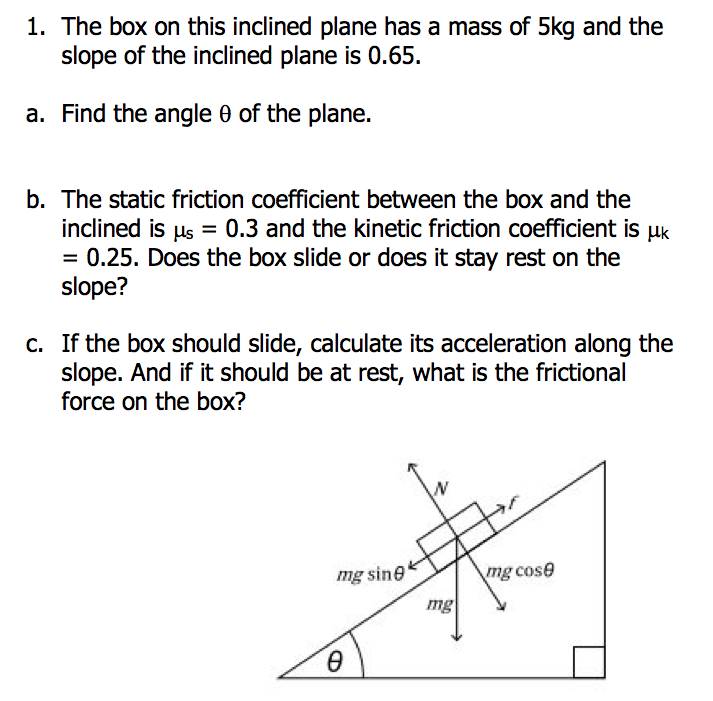 Solved 1. The box on this inclined plane has a mass of 5kg | Chegg.com