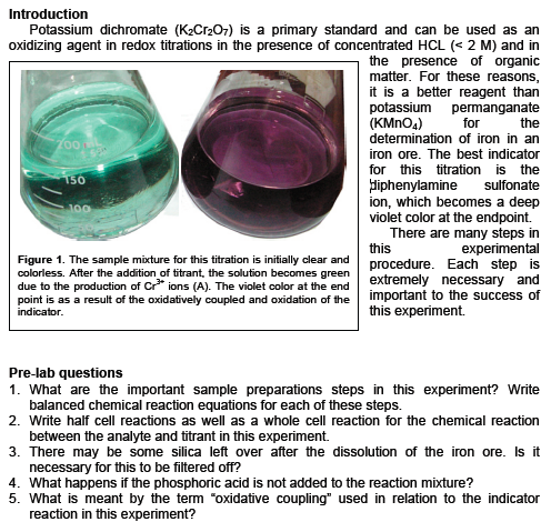 Solved Introduction Potassium dichromate (K2Cr207) is a | Chegg.com