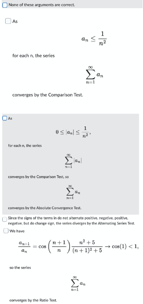 Solved an:=n2+5cos(n2) Select which argument below correctly | Chegg.com