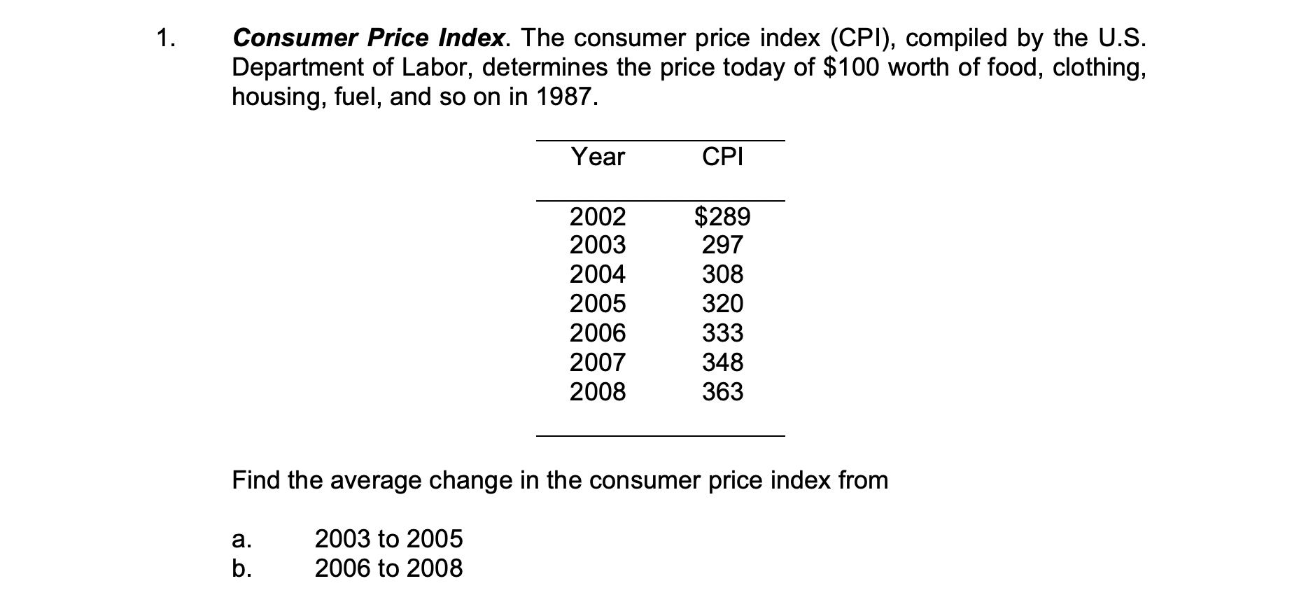 Solved 1. Consumer Price Index. The consumer price index | Chegg.com