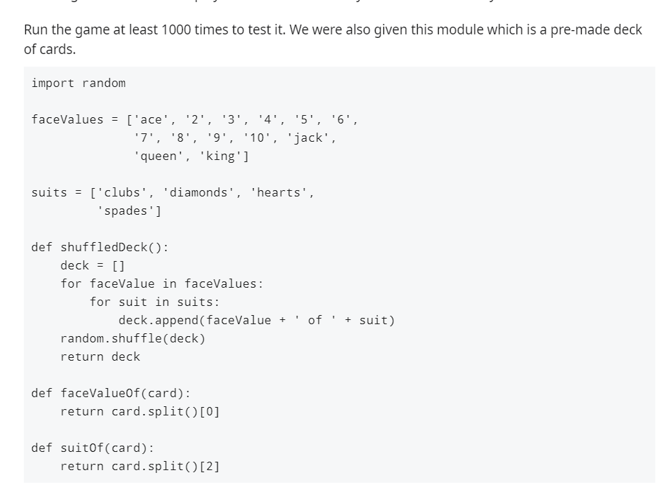 Write a program called that plays the following card | Chegg.com