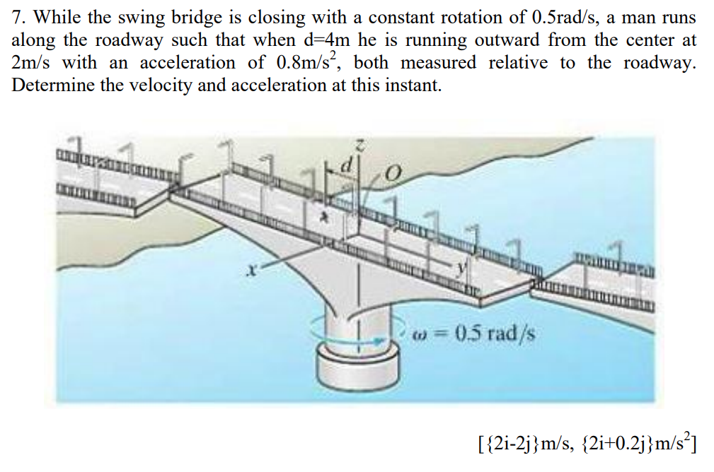 Solved 7. While the swing bridge is closing with a constant | Chegg.com