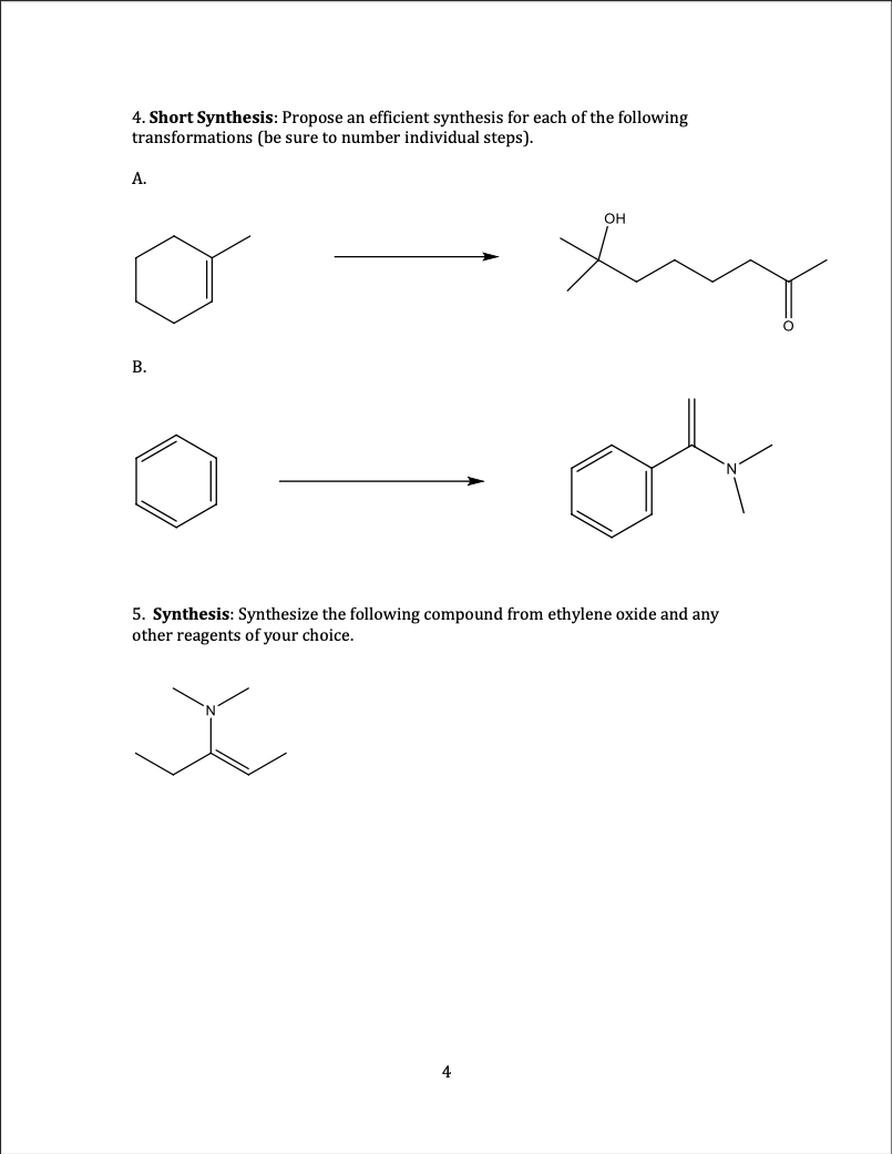 Solved 4. Short Synthesis: Propose an efficient synthesis | Chegg.com