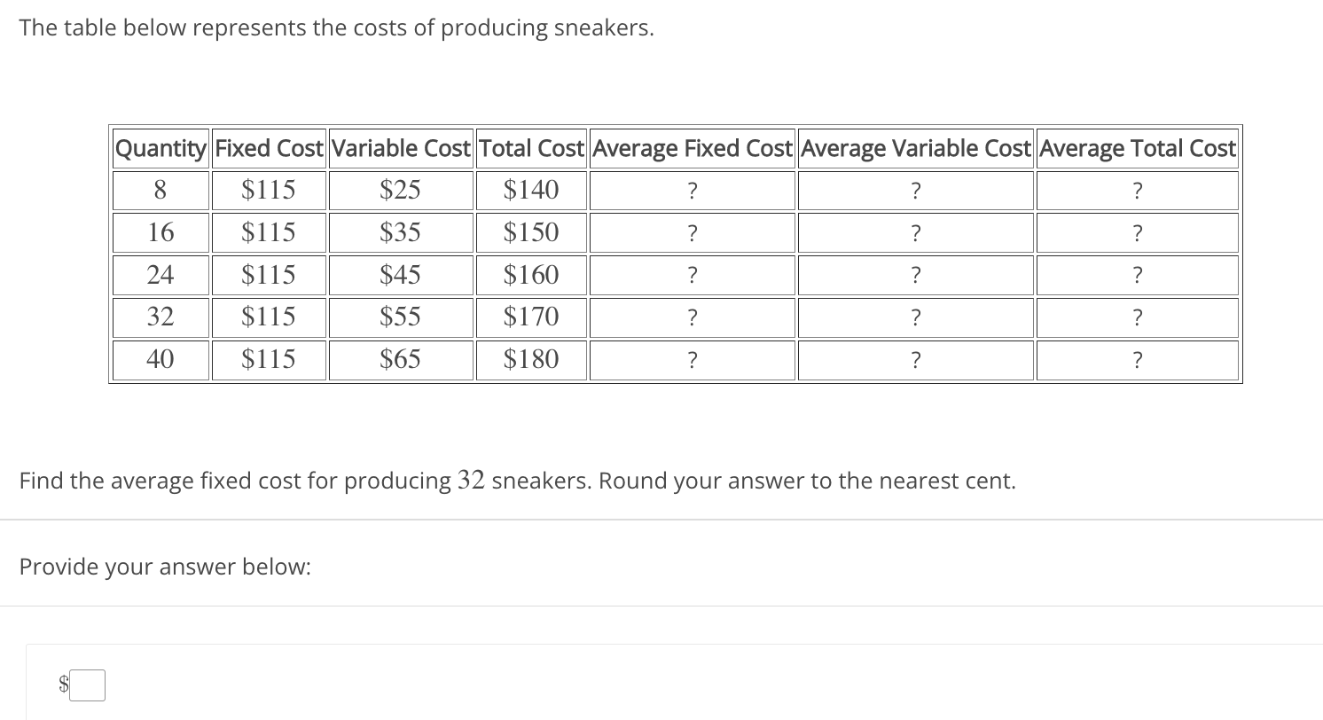 Solved The table below represents the costs of producing | Chegg.com