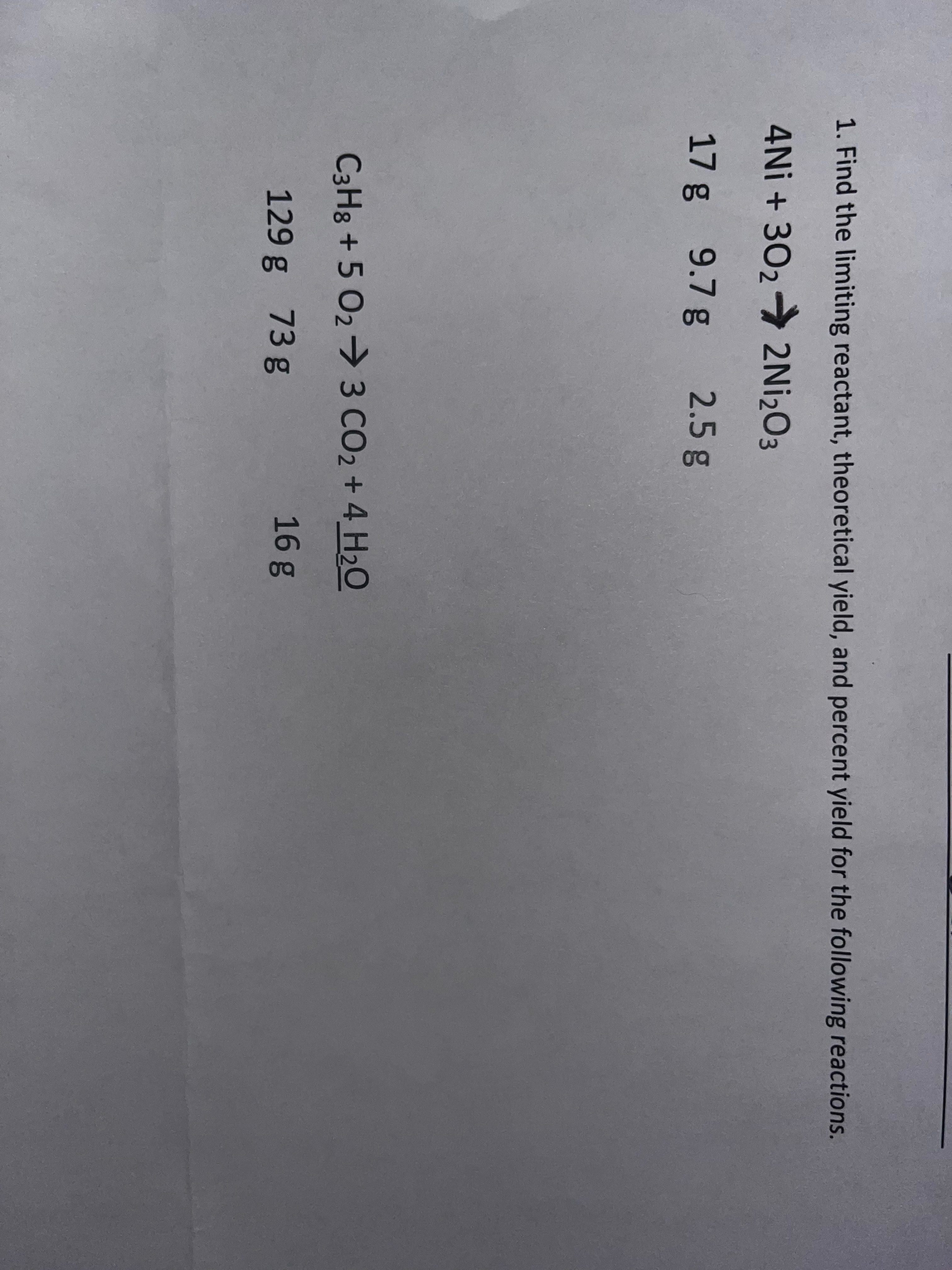 Solved 1. Find the limiting reactant, theoretical yield, and | Chegg.com