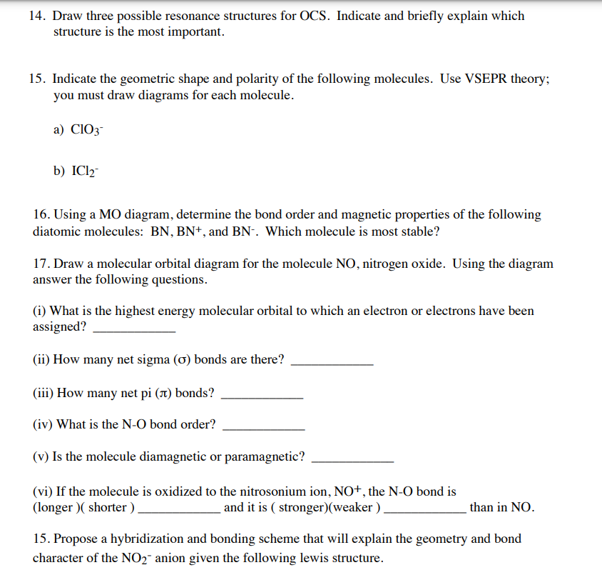 Solved 14. Draw three possible resonance structures for OCS. | Chegg.com