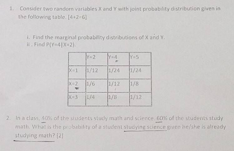 Solved 1 Consider Two Random Variables X And Y With Joint 0093