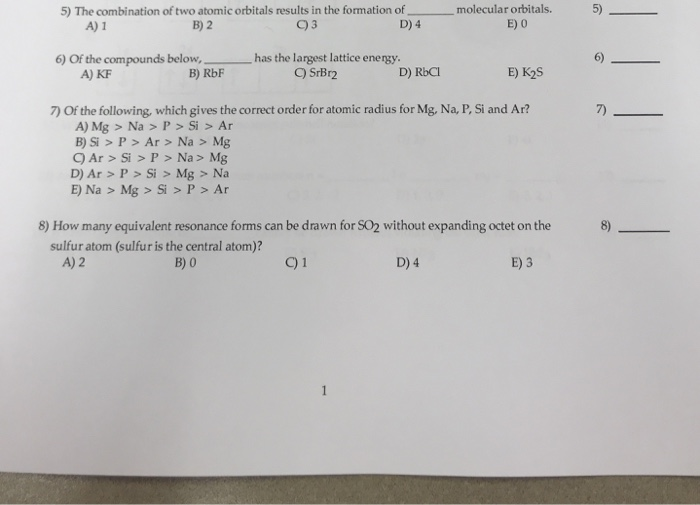Solved molecular orbitals. 5) D) 4 5) The combination of two | Chegg.com