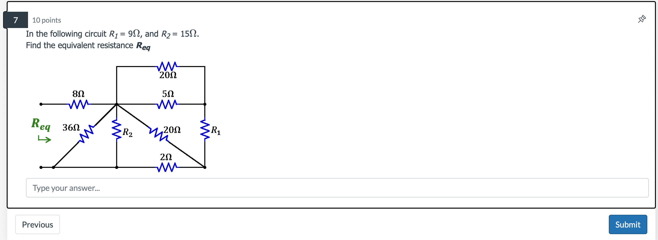 Solved In the following circuit R1=9Ω, and R2=15Ω. Find the | Chegg.com