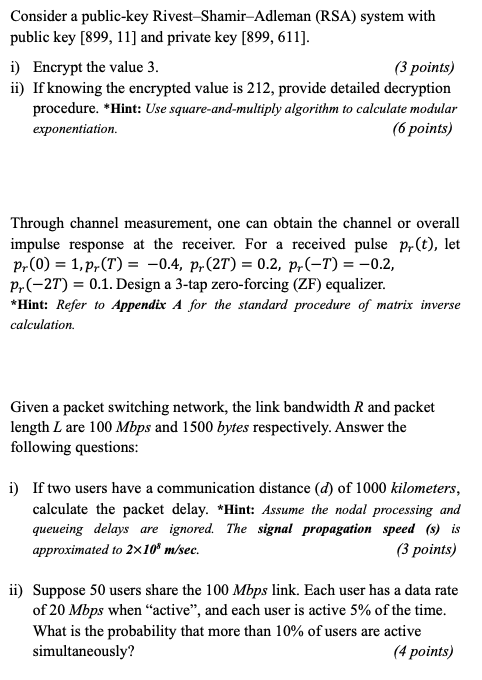 Solved Consider a public-key Rivest-Shamir-Adleman (RSA) | Chegg.com