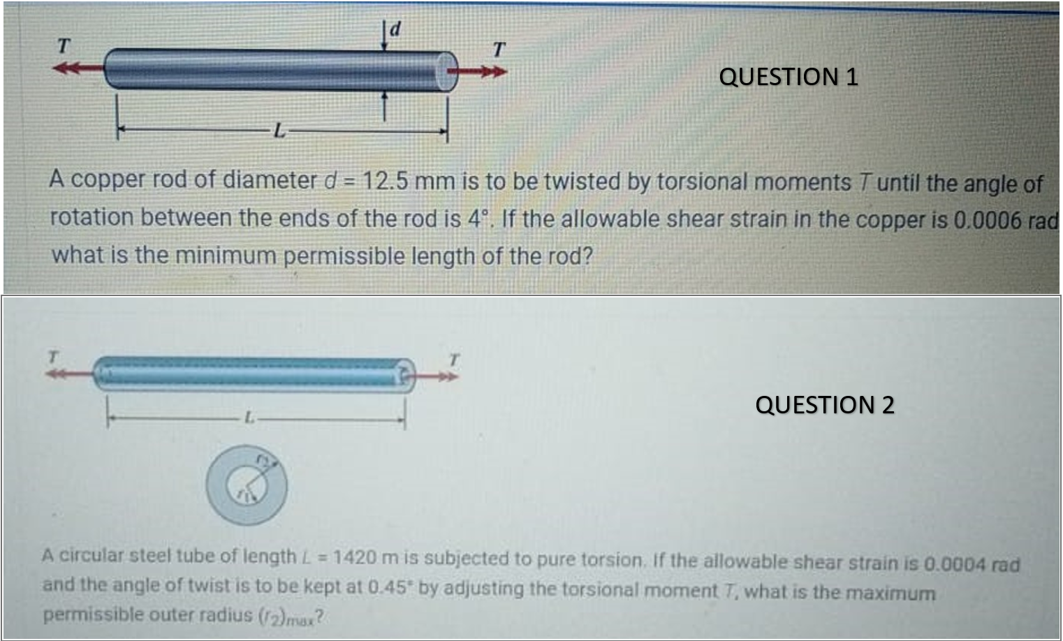 Solved T QUESTION 1 A copper rod of diameter d = 12.5 mm is | Chegg.com