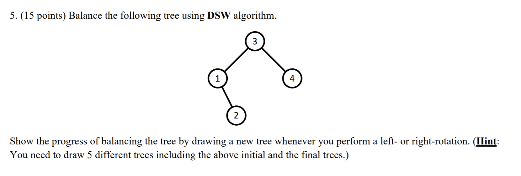 Solved 5. (15 points) Balance the following tree using DSW | Chegg.com