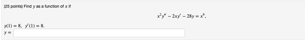 Solved Find 𝑦y as a function of 𝑥x | Chegg.com
