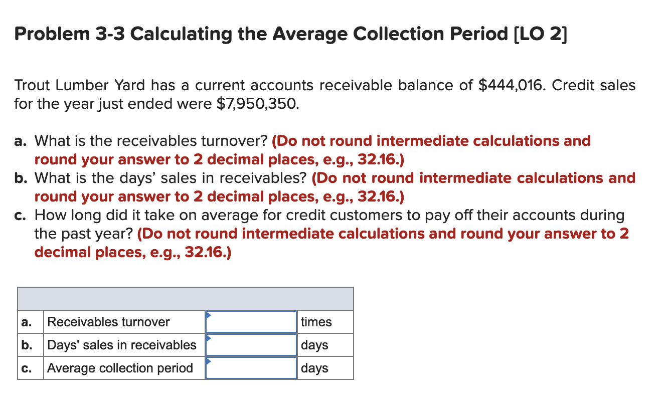 Solved Problem 3-3 Calculating the Average Collection Period | Chegg.com
