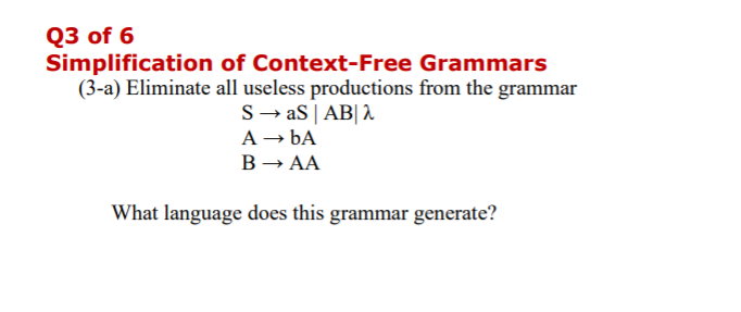 Solved Q3 Of 6 Simplification Of Context Free Grammars 3 A 
