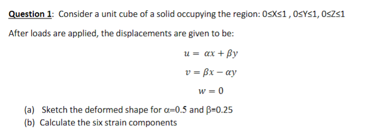 Solved Question 1: Consider a unit cube of a solid occupying | Chegg.com