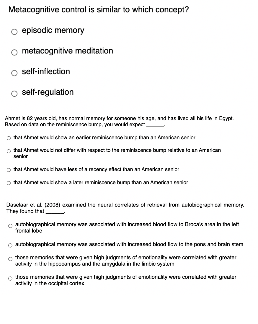 Solved Metacognitive control is similar to which concept? o | Chegg.com