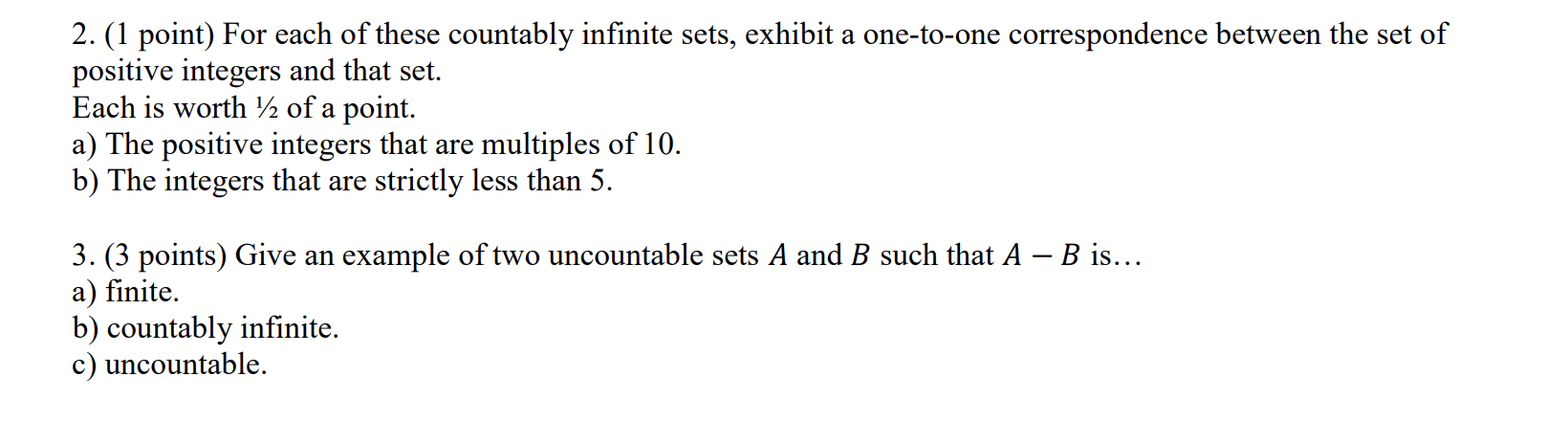 Solved 2. (1 point) For each of these countably infinite | Chegg.com