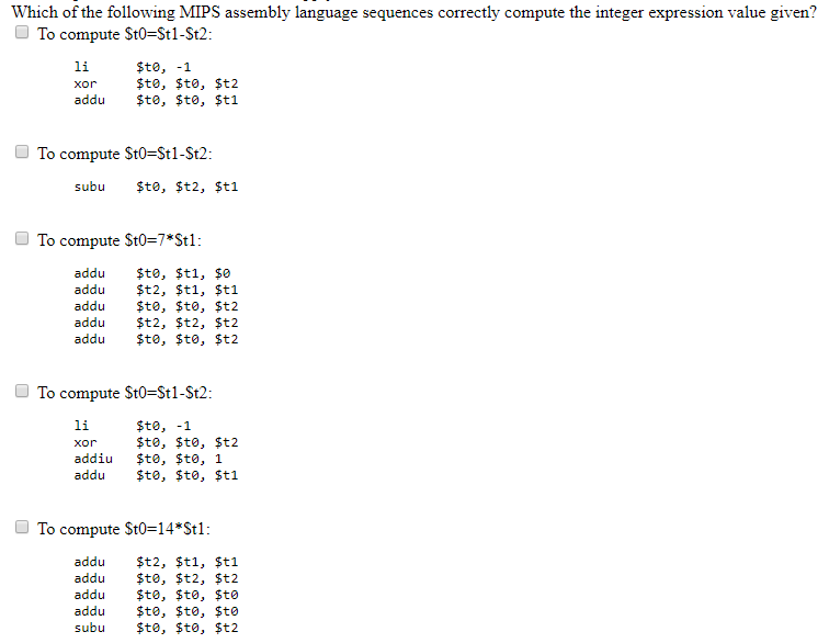 Solved Which of the following MIPS assembly language | Chegg.com