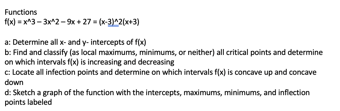Solved Functions f(x) = x^3 - 3x^2 - 9x + 27 = (x-3)^2(x+3) | Chegg.com