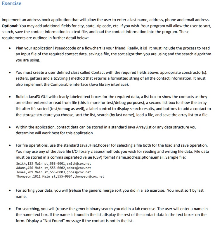 Implement an address book application that will | Chegg.com