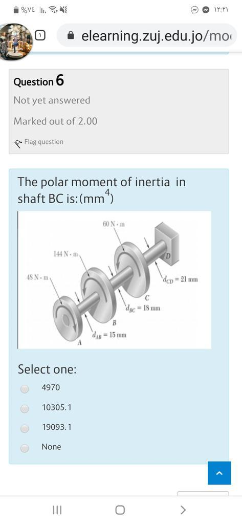 Solved %VE . ۱۳:۲۱ o elearning.zuj.edu.jo/moi Question 6 Not | Chegg.com
