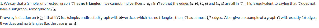 Solved 1. We say that a simple, undirected) graph G has no | Chegg.com