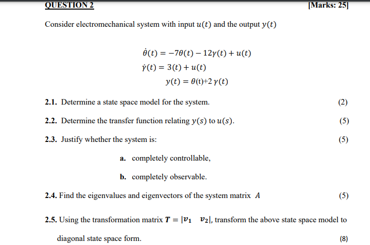 Solved Consider electromechanical system with input u(t) and | Chegg.com