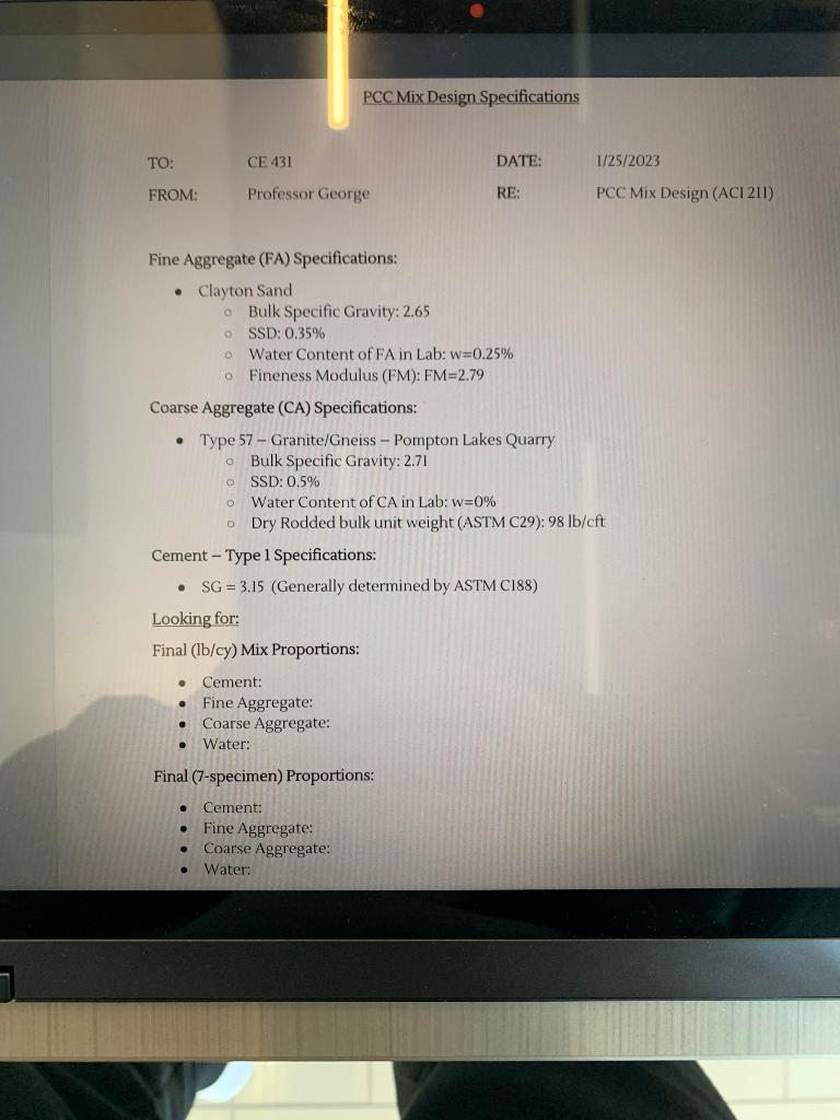Solved PCC Mix Design Specifications Fine Aggregate (FA) | Chegg.com