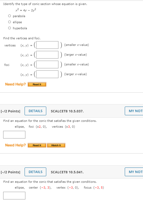 Solved Identify The Type Of Conic Section Whose Equation Is
