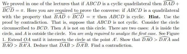 Solved We proved in one of the lectures that if ABCD is a | Chegg.com