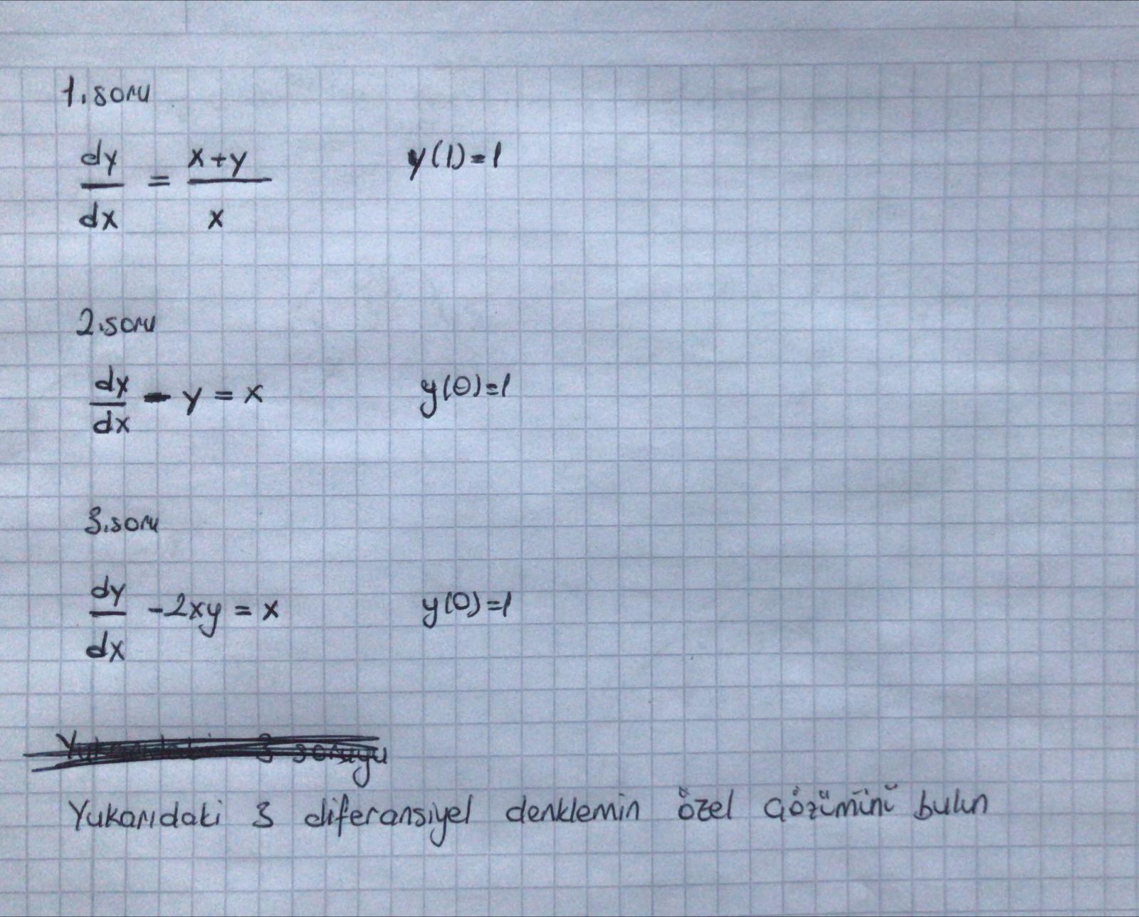 Solved 1.soru(dy)/(dx)=(x+y)/(x),y(1)=12 ﻿soru | Chegg.com