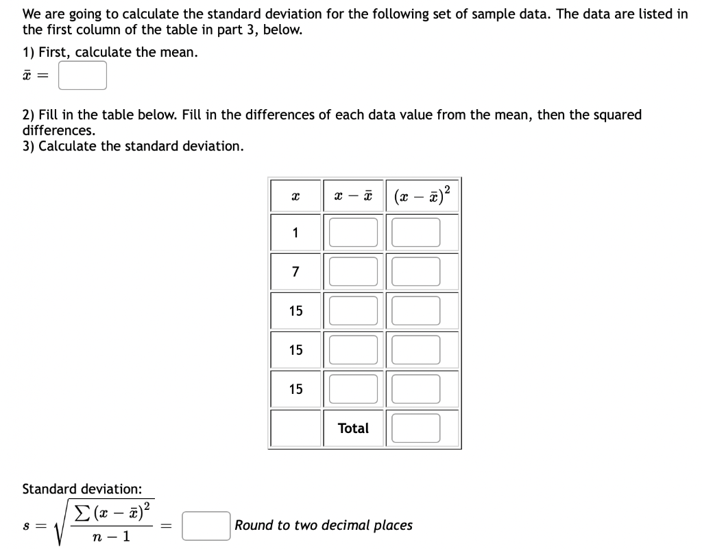 Solved We are going to calculate the standard deviation for | Chegg.com