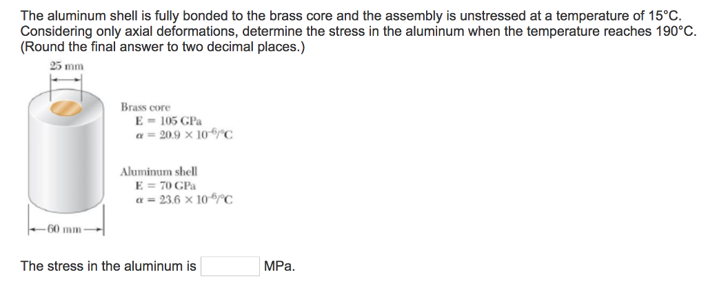Solved The aluminum shell is fully bonded to the brass core | Chegg.com
