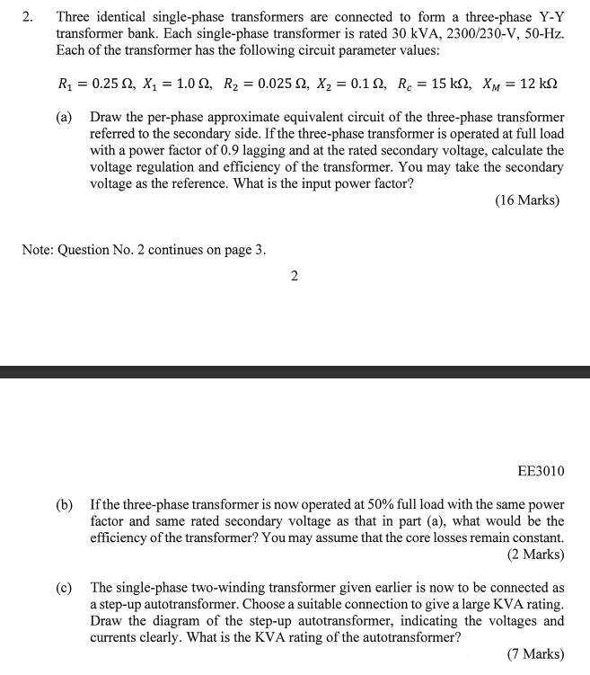 Solved 2. 2 = Three identical single-phase transformers are | Chegg.com