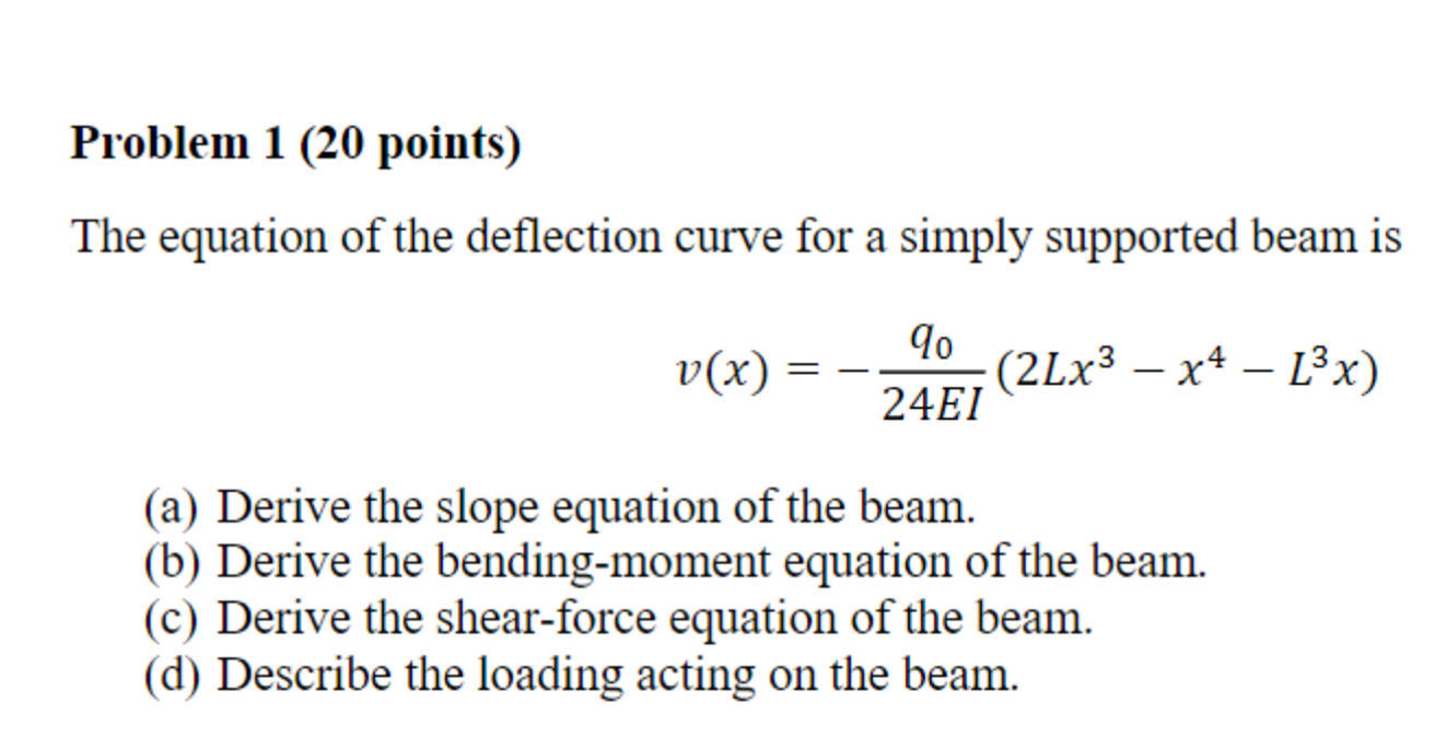 Solved Problem 1 (20 ﻿points)The equation of the deflection | Chegg.com