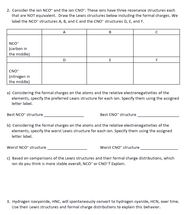 Solved 2. Consider the ion NCO and the ion CNO". These ions | Chegg.com