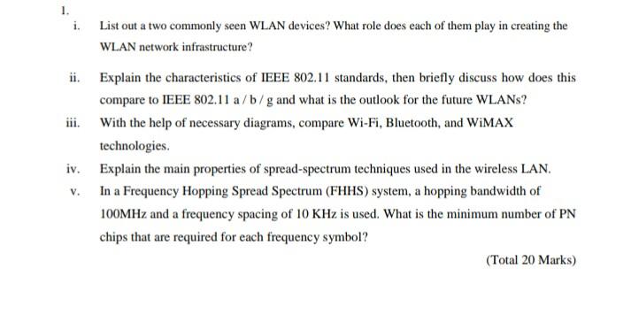 Solved i. List out a two commonly seen WLAN devices? What | Chegg.com