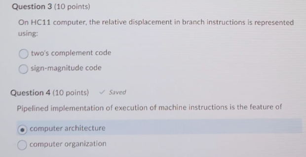 Solved On HC11 computer, the relative displacement in branch | Chegg.com