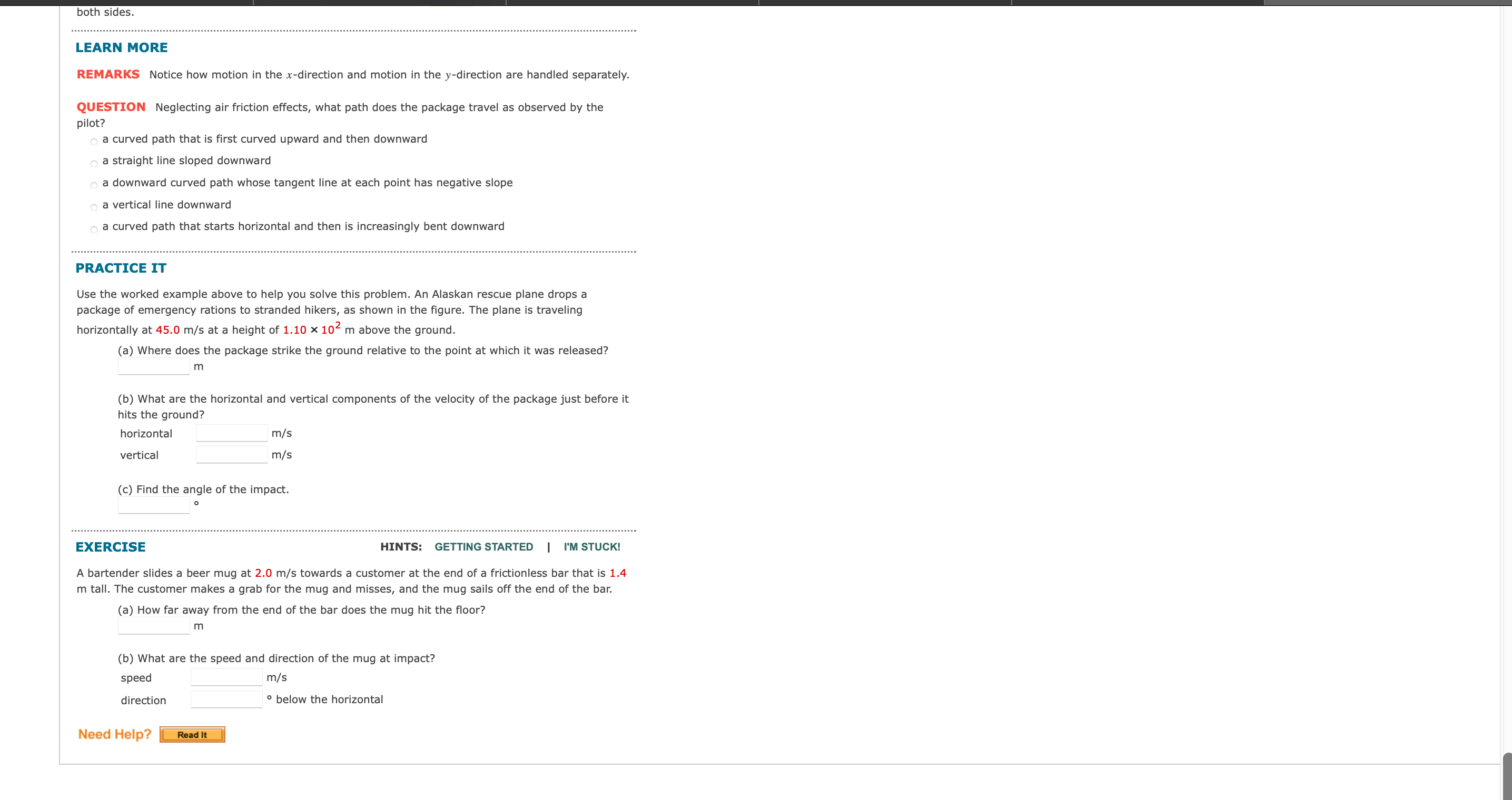Solved y=−1.00=102 m, the final vertical t=4.52 s position | Chegg.com