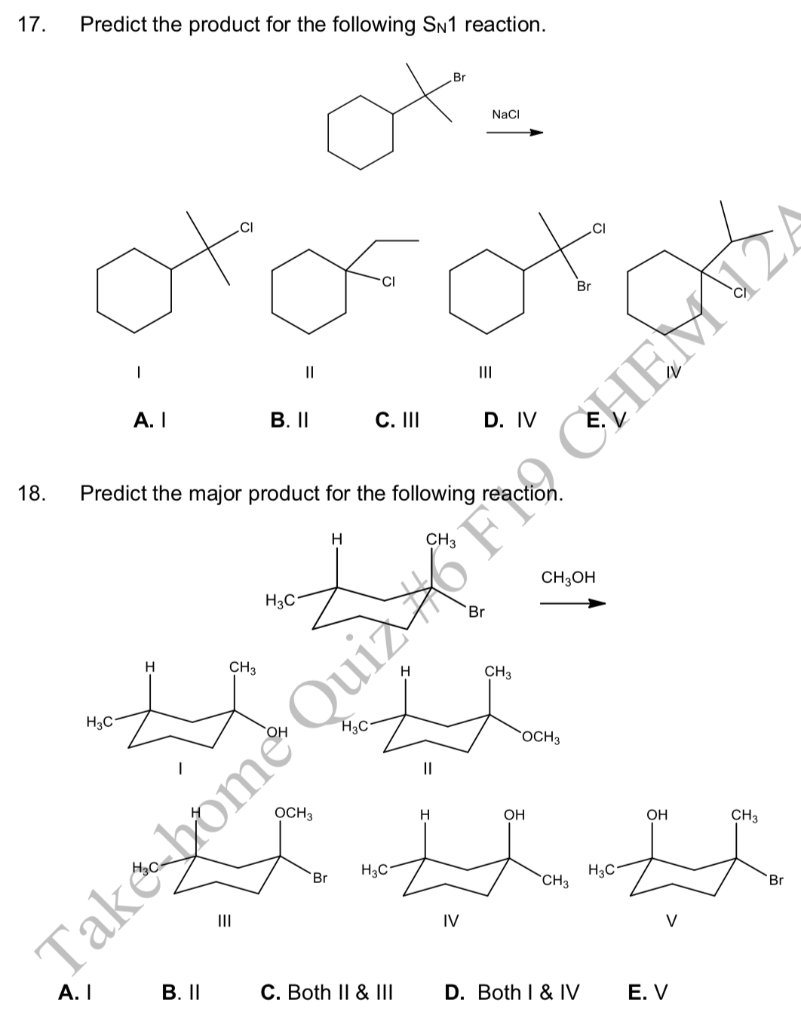 Solved 17. Predict the product for the following Sn1 | Chegg.com