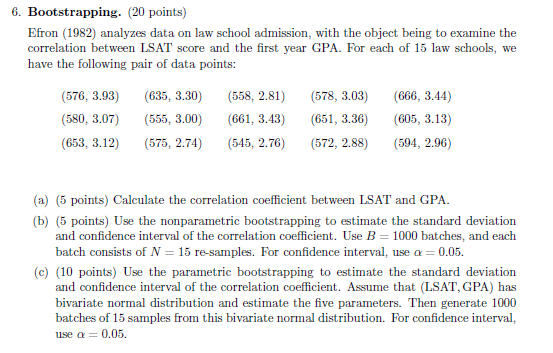 Solved Bootstrapping. (20 points) Efron (1982) analyzes data | Chegg.com