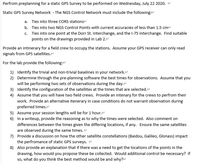 Perfrom preplanning for a static GPS Survey to be | Chegg.com