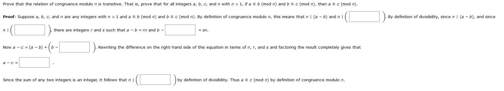 Solved Prove that the relation of congruence modulo n is | Chegg.com