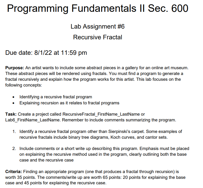 Solved Programming Fundamentals I| Sec. 600 Lab Assignment | Chegg.com