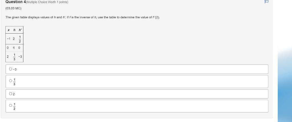 Solved Question 4 (Multiple Choice Worth 1 points) (03.03MC) | Chegg.com