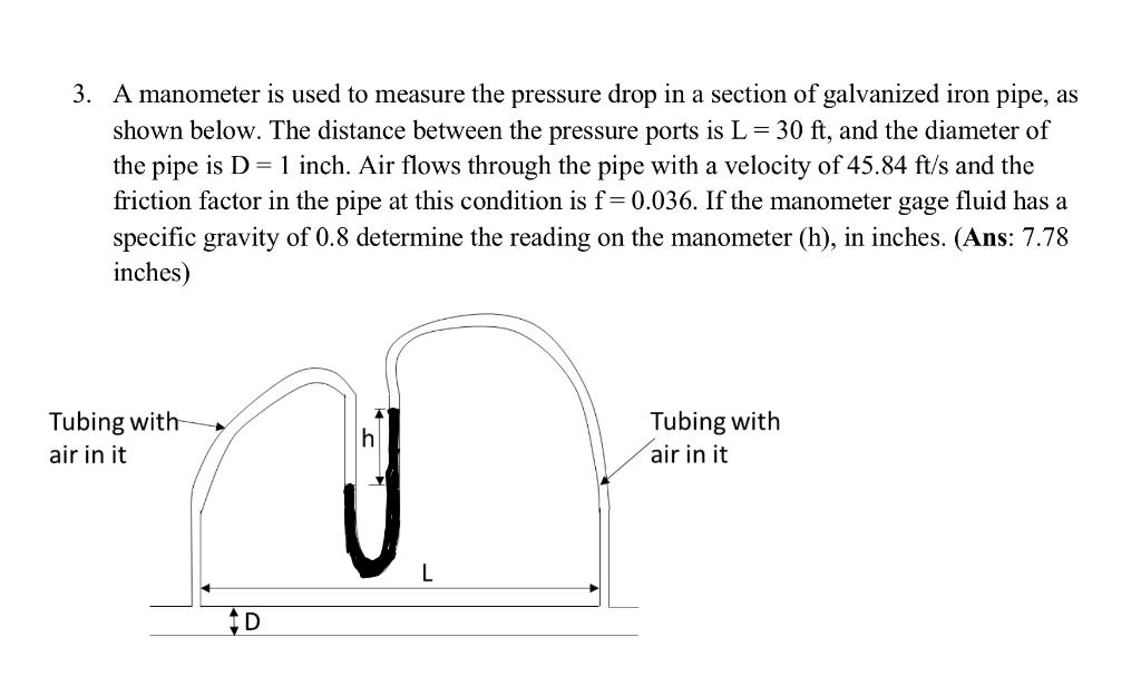 Solved 3. A manometer is used to measure the pressure drop | Chegg.com