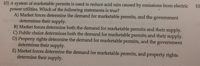 Solved 10) A system of marketable permits is used to reduce | Chegg.com