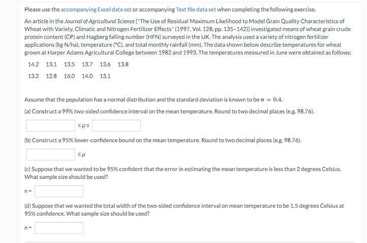 Solved Please use the accompanying Excel data set or | Chegg.com